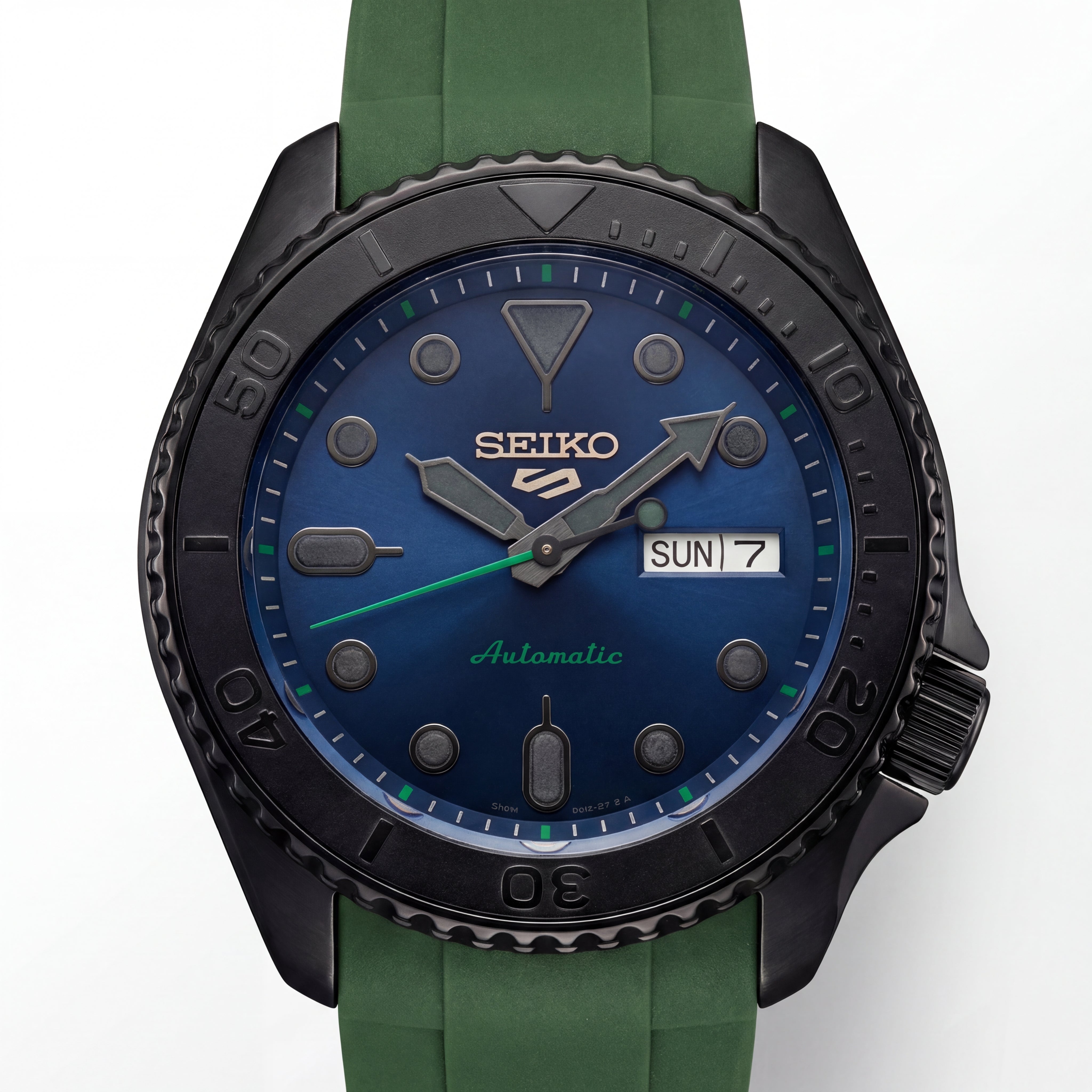 Black Automatic Dive Men’s Watch with Blue Dial & Green Strap – Tick Talks